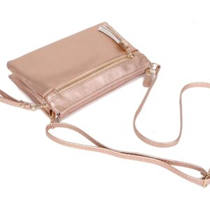 Women's Lightweight Multi Compartment Wristlet Clutch Wallet Crossbody Bag - (WU021-ROSE GOLD)