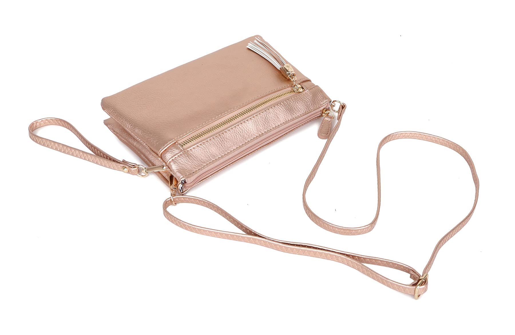 Women's Lightweight Multi Compartment Wristlet Clutch Wallet Crossbody Bag - (WU021-ROSE GOLD)