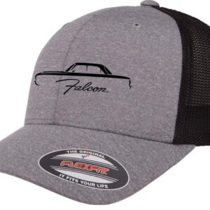 1960-63 Ford Falcon Hardtop Outline Design Flexfit Trucker Mesh Fitted Cap Heather/Black