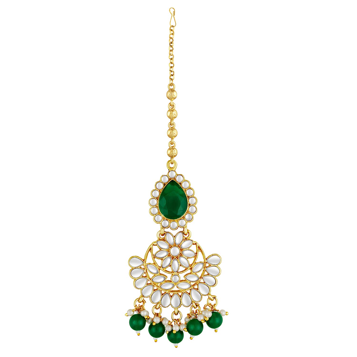 Aheli Bridal Kundan Faux Pearl Choker Necklace with Earrings Maang Tikka for Women Girls Indian Traditional Bollywood Fashion Jewelry Set Green