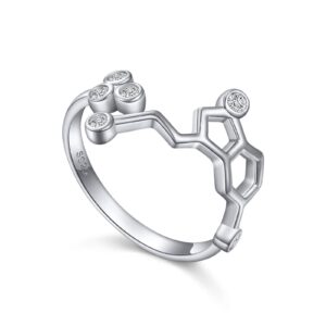 jzmsjf 925 sterling silver serotonin ring molecule adjustable stacking chemistry jewelry gift for women adults science lovers size 6