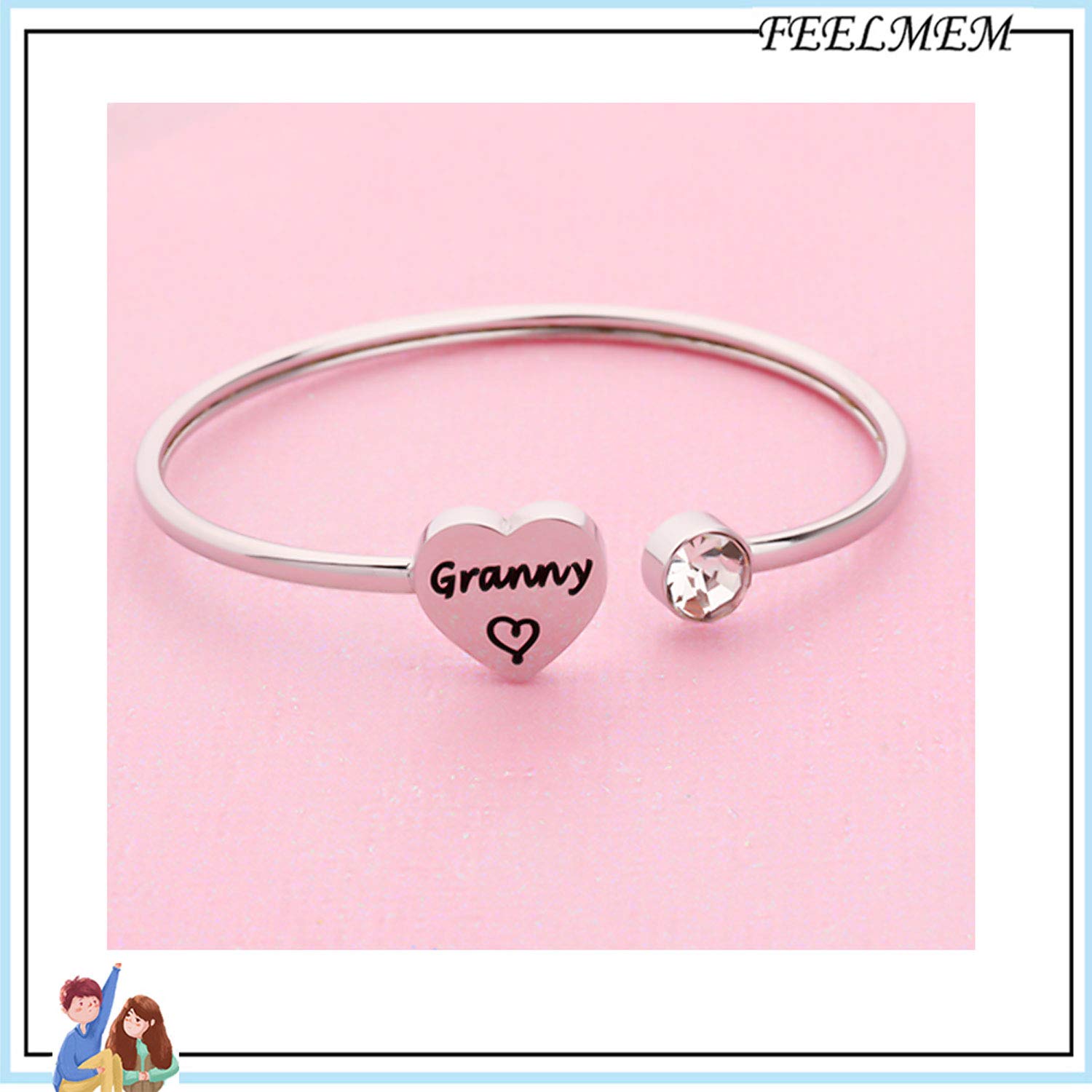 FEELMEM Family Jewelry Granny Bracelet Open Cuff Bangle Grandma Jewelry Granny Gift from Grandkids Nana Gift Best Granny Ever Gift