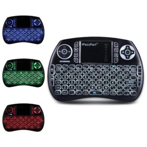 ipazzport (newest upgrade) mini bluetooth keyboard with touchpad (handheld keyboard), backlit mini wireless keyboard with 2.4g usb dongle for google/android tv box/firestick/laptop/pc kp-21sm