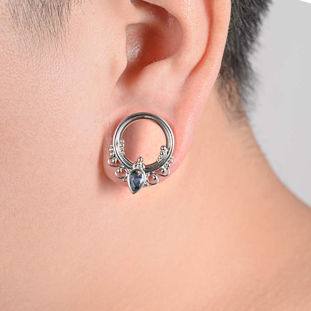 COOEAR 1 Pair Surgical Steel Ear Gauges Double Flared Seashell Ear Tunnels and Plugs Earrings Stretcher.