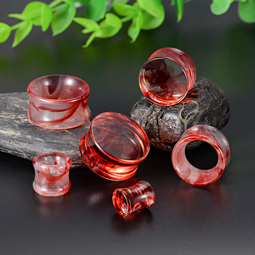 COOEAR 2 Pairs Matched Set Gauges for Ears Flesh Tunnels Kits Plugs Earrings Red Acrylic Ear Expander Stretchers Piercing.