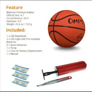 OMOTIYA Glow in The Dark Basketball, LED Light Up Basketball, Night Glowing Ball, Cool Sports Gear 8-12 Year Old, Toy Basketball Gifts Ideas & Games for Age 8, 9, 10, 11, 12, 13+ Kid Teens Boys Girls