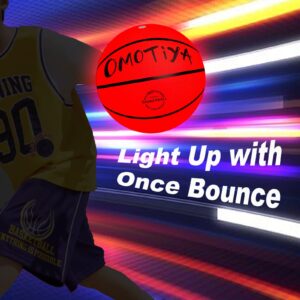 OMOTIYA Glow in The Dark Basketball, LED Light Up Basketball, Night Glowing Ball, Cool Sports Gear 8-12 Year Old, Toy Basketball Gifts Ideas & Games for Age 8, 9, 10, 11, 12, 13+ Kid Teens Boys Girls