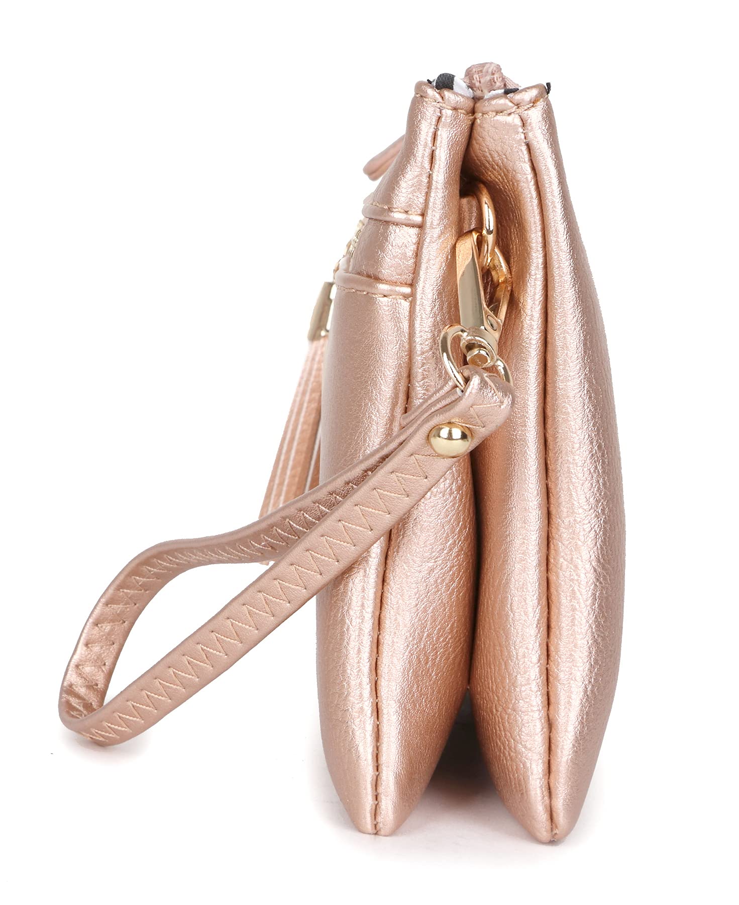 Women's Lightweight Multi Compartment Wristlet Clutch Wallet Crossbody Bag - (WU021-ROSE GOLD)