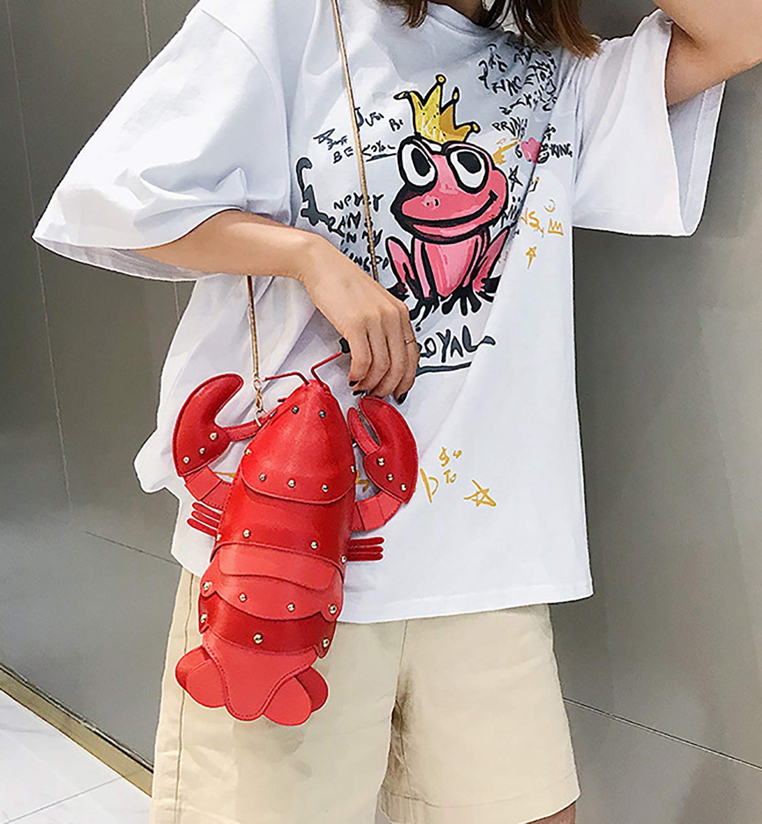 QZUnique Crayfish Shape Handbag Novelty Animal Shaped Purse Crossbody Bag Detachable Shoulder Bag for Women Girl