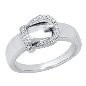 Dazzlingrock Collection 0.08 Carat (ctw) Round White Diamond Women Buckle Right Hand Ring, Sterling Silver, Size 6.5