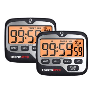 thermopro tm01(2 pack) kitchen timers for cooking with count up countdown timer, digital timer for kids with touch backlit, study timers for classroom teacher supplies