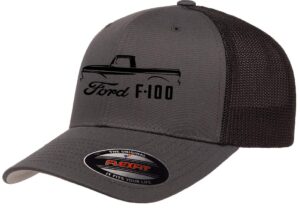 1961-66 ford f100 pickup truck outline design flexfit trucker mesh fitted cap grey/black