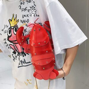 QZUnique Crayfish Shape Handbag Novelty Animal Shaped Purse Crossbody Bag Detachable Shoulder Bag for Women Girl