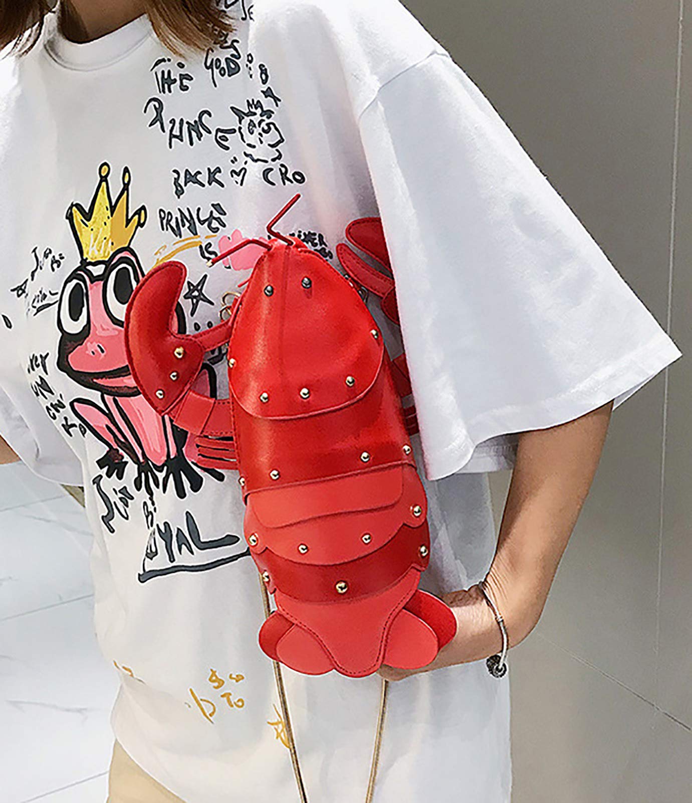 QZUnique Crayfish Shape Handbag Novelty Animal Shaped Purse Crossbody Bag Detachable Shoulder Bag for Women Girl