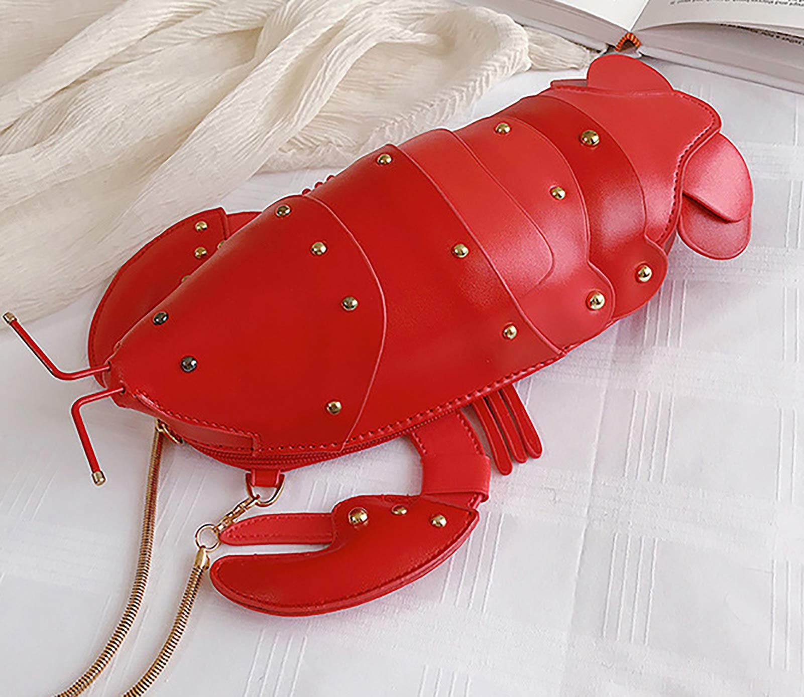 QZUnique Crayfish Shape Handbag Novelty Animal Shaped Purse Crossbody Bag Detachable Shoulder Bag for Women Girl