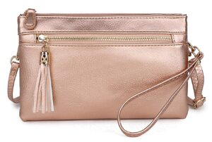 women's lightweight multi compartment wristlet clutch wallet crossbody bag - (wu021-rose gold)