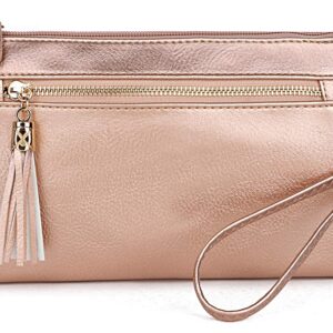 Women's Lightweight Multi Compartment Wristlet Clutch Wallet Crossbody Bag - (WU021-ROSE GOLD)