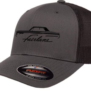 1962 Ford Fairlane Outline Design Flexfit Trucker Mesh Fitted Cap Grey/Black