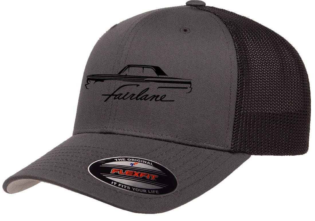 1962 Ford Fairlane Outline Design Flexfit Trucker Mesh Fitted Cap Grey/Black