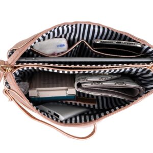 Women's Lightweight Multi Compartment Wristlet Clutch Wallet Crossbody Bag - (WU021-ROSE GOLD)