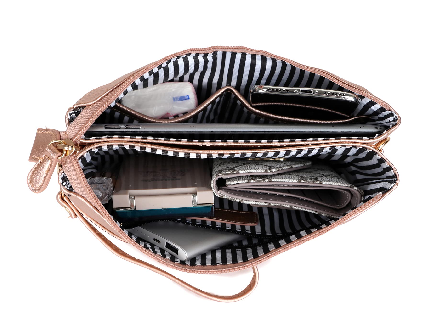 Women's Lightweight Multi Compartment Wristlet Clutch Wallet Crossbody Bag - (WU021-ROSE GOLD)