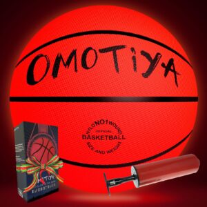 omotiya glow in the dark basketball, led light up basketball, night glowing ball, cool sports gear 8-12 year old, toy basketball gifts ideas & games for age 8, 9, 10, 11, 12, 13+ kid teens boys girls