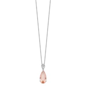 IceCarats 925 Sterling Silver Simulated Pink Morganite White Cubic Zirconia CZ Teardrop Necklace 18 inch Chain Gemstone Pendant Charm