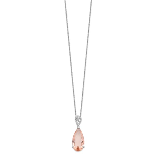 IceCarats 925 Sterling Silver Simulated Pink Morganite White Cubic Zirconia CZ Teardrop Necklace 18 inch Chain Gemstone Pendant Charm