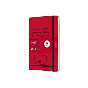 moleskine limited edition peanuts 12 month 2022 weekly planner, hard cover, large (5" x 8.25"), scarlet red