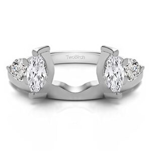 twobirch 1 carat cubic zirconia round and marquise wedding ring wrap in sterling silver (size 8)