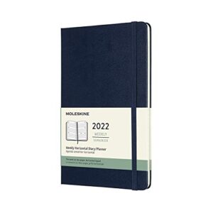 moleskine classic 12 month 2022 weekly horizontal planner, hard cover, large (5" x 8.25"), sapphire blue