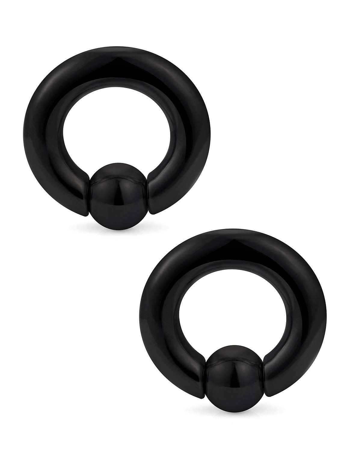 Ftovosyo PA Rings Captive Bead Rings Black Spring Action CBR Screwball Rings Large Septum Ring Ear Gauges Earrings 8G 3mm 316L Surgical Steel Pierced Body Jewelry 1Pair 12mm 1/2"