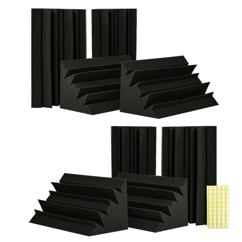 TRUE NORTH Bass Traps w/Adhesive 8 Pack - Recording Studio Acoustical Treatments - Studio Foam Bass Trap Panel Acoustic Treatment - Sound Foam Corner To Trap Bass, Bass Traps Acoustic Foam Corner