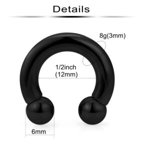 Ftovosyo PA Ring Internally Threaded Circular Barbells Horseshoe Large Septum Ring Ear Gauges Earrings 8G 3mm 12mm 1/2" 316L Surgical Steel Pierced Body Jewelry for Women Men