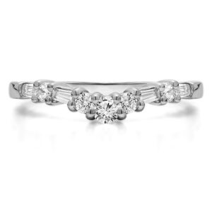 TwoBirch 0.35 Ct. Cubic Zirconia Alternating Baguette and Round Curved Contour Wedding Ring in Sterling Silver (size 6)