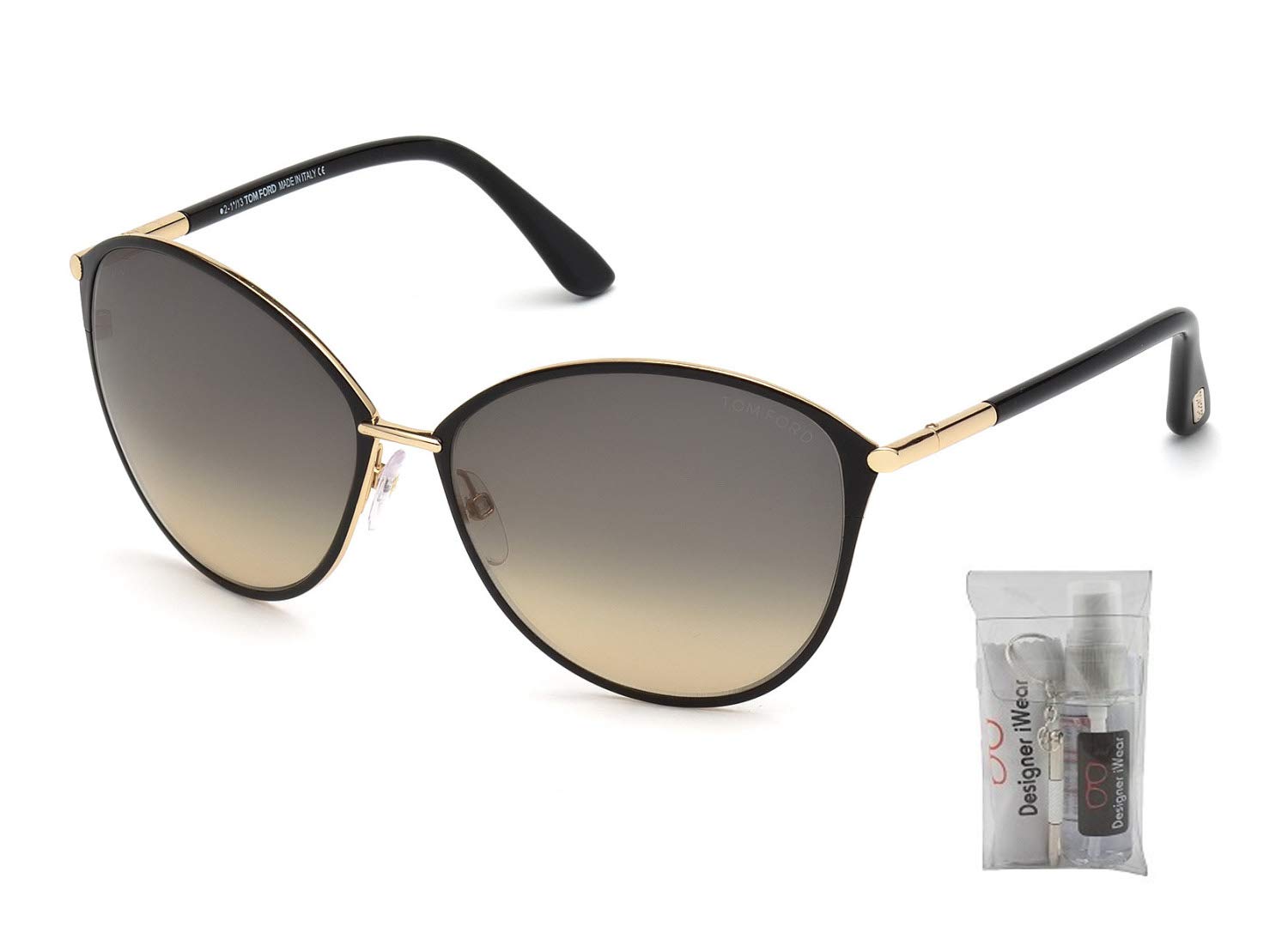 Tom Ford FT0320 Penelope 28B Rose Gold/Plastic Lens Smoke Gradient Round Sunglasses for Women + BUNDLE with Designer iWear Eyewear Kit