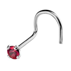 jewelry avalanche 22g solid 14kt gold nose screw stud with prong set real ruby gemstone, 14kt yellow gold or 14kt white gold - july birthstone nose ring-nswg_rb-2mm