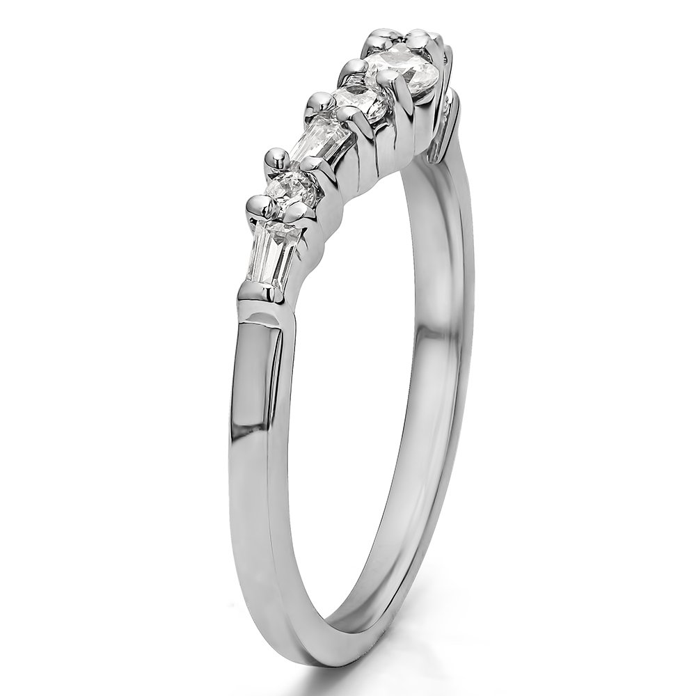 TwoBirch 0.35 Ct. Cubic Zirconia Alternating Baguette and Round Curved Contour Wedding Ring in Sterling Silver (size 6)