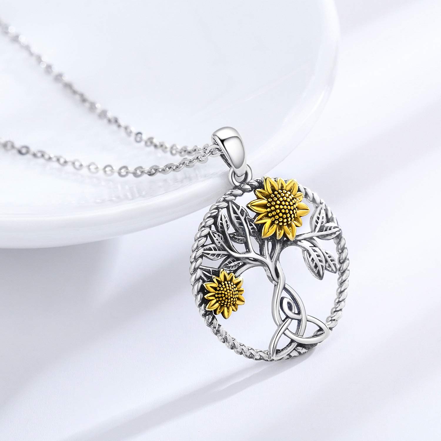 CHENGHONG Sunflower Necklace 925 Sterling Silver Sunshine Necklace Tree of Life Sunflower Pendant Sunflower Jewelry Gifts for Women