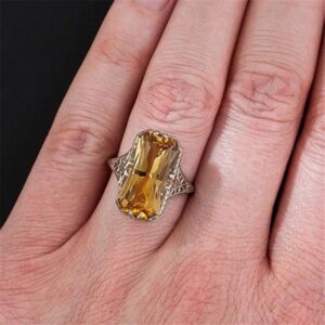 WANGYUSHENG Women's Champagne Luxury Huge Vintage Citrine Cocktail CZ Ring Art Deco Jewelry Engagement Gift Ring Size 6-10 (US Code 8)