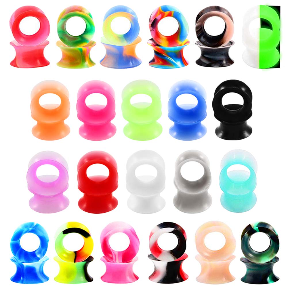 Alphapierce 22Pairs Soft Silicone Ear Gauges Plugs Double Flared Tunnels Flexible Ear Piercing Stretchers Colorful Set 2g-5/8 (8g(3mm))