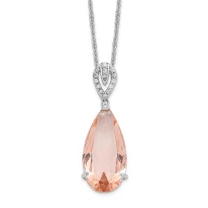 icecarats 925 sterling silver simulated pink morganite white cubic zirconia cz teardrop necklace 18 inch chain gemstone pendant charm