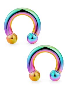 ftovosyo pa ring internally threaded rainbow circular barbells horseshoe large septum ring ear gauges earrings 8g 3mm 12mm 1/2" 316l surgical steel pierced body jewelry for women men