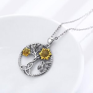 CHENGHONG Sunflower Necklace 925 Sterling Silver Sunshine Necklace Tree of Life Sunflower Pendant Sunflower Jewelry Gifts for Women