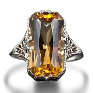 wangyusheng women's champagne luxury huge vintage citrine cocktail cz ring art deco jewelry engagement gift ring size 6-10 (us code 8)