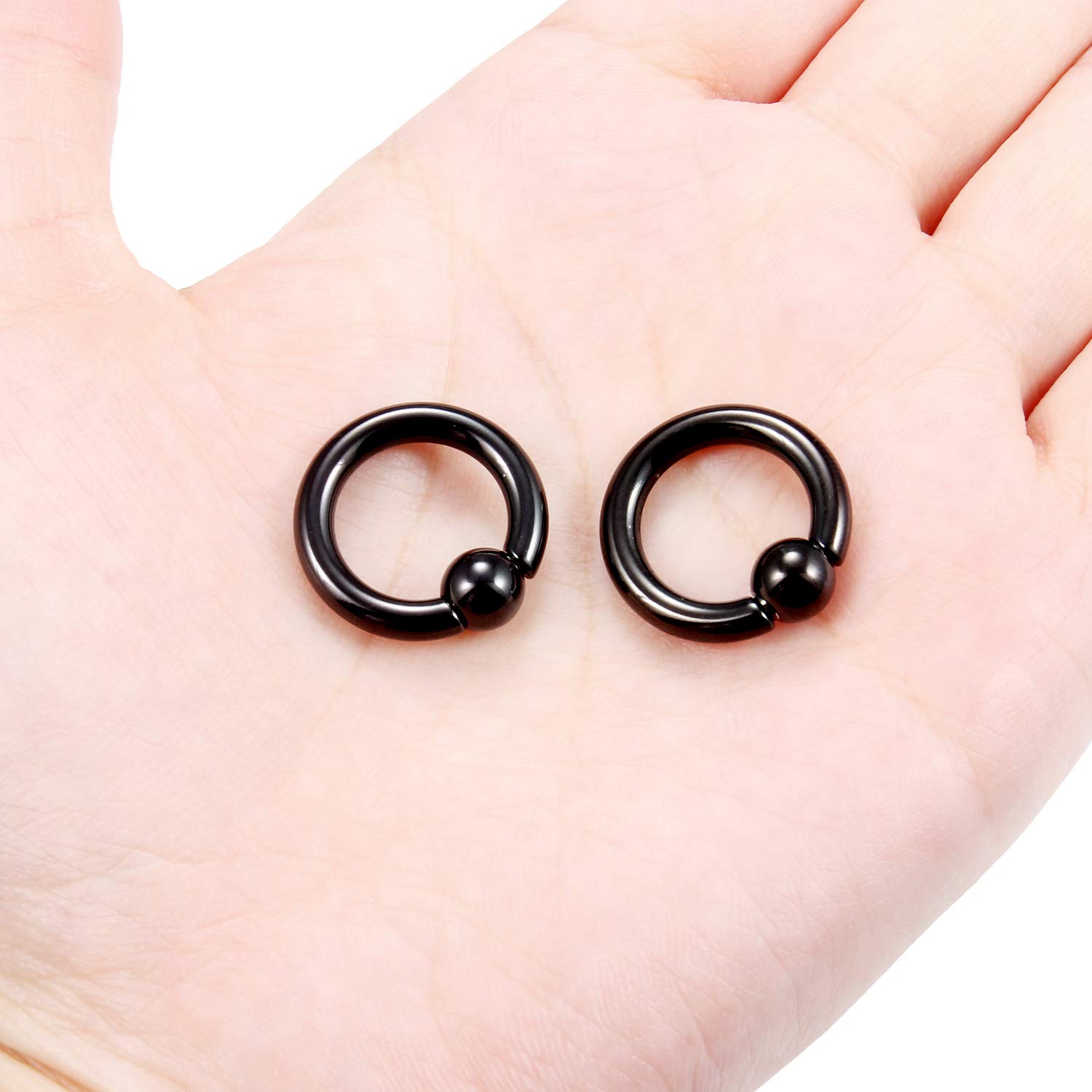 Ftovosyo PA Rings Captive Bead Rings Black Spring Action CBR Screwball Rings Large Septum Ring Ear Gauges Earrings 8G 3mm 316L Surgical Steel Pierced Body Jewelry 1Pair 12mm 1/2"