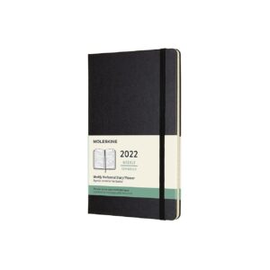 moleskine classic 12 month 2022 weekly horizontal planner, hard cover, large (5" x 8.25"), black