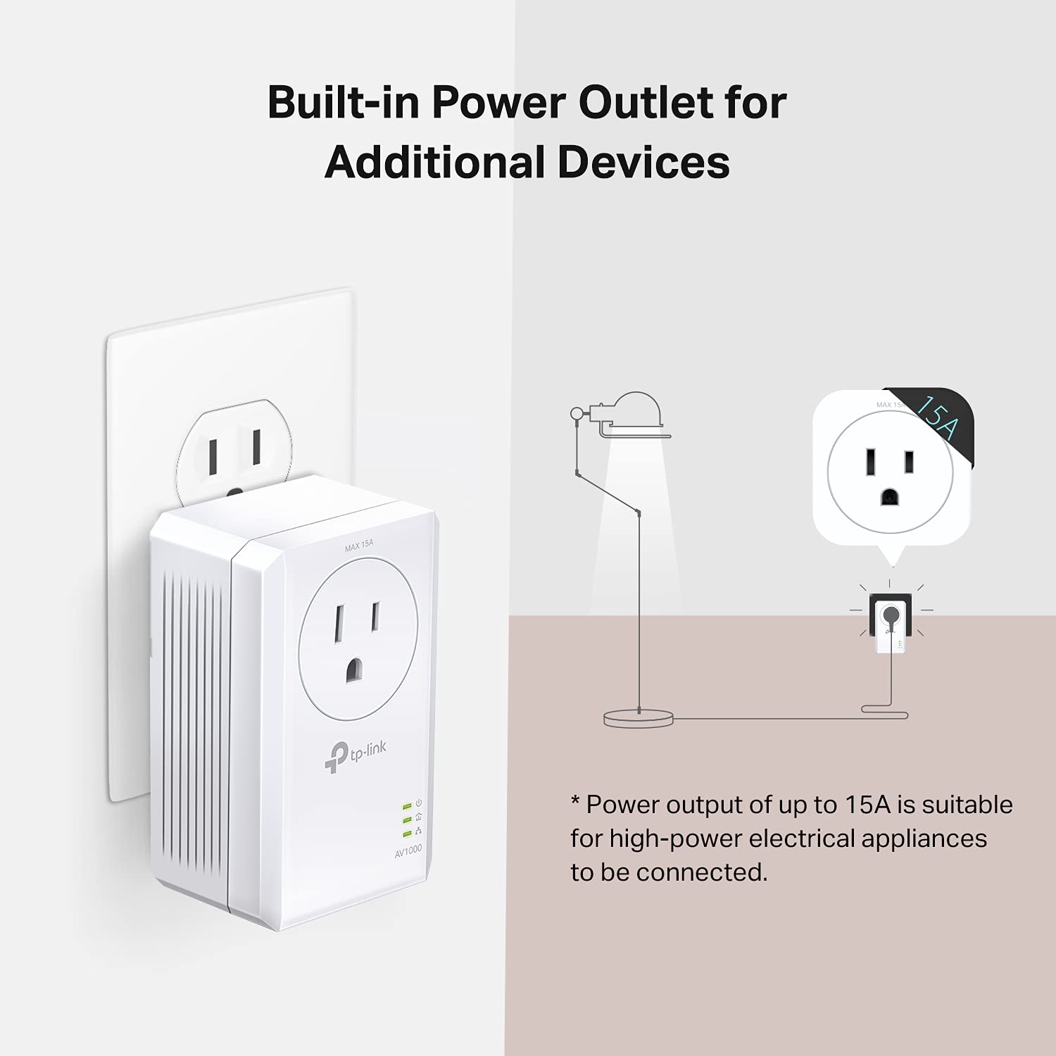 TP-Link AV1000 Powerline Ethernet Adapter(TL-PA7017P KIT)- Gigabit Port, Plug and Play, Extra Power Socket for Additional Devices, Ideal for Smart TV, White