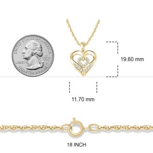 Cali Trove, 1/10cttw Diamond Double Heart Pendant Necklace for Women in 10K Yellow Gold, Women's Yellow Gold Double Heart Necklace with Diamond Accents, 18" Rope Chain