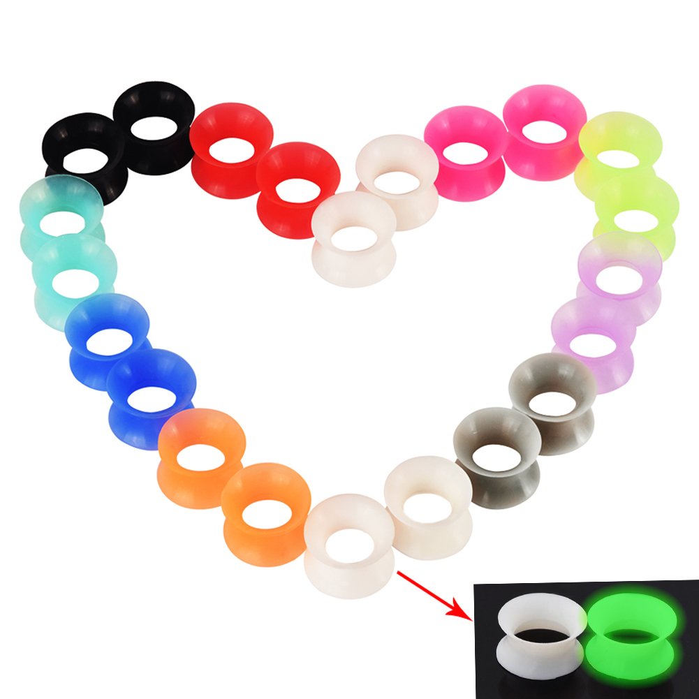 Alphapierce 22Pairs Soft Silicone Ear Gauges Plugs Double Flared Tunnels Flexible Ear Piercing Stretchers Colorful Set 2g-5/8 (8g(3mm))